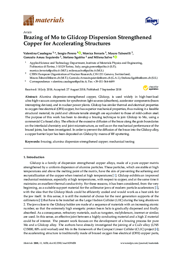 (PDF) Brazing of Mo to Glidcop Dispersion Strengthened Copper for ...