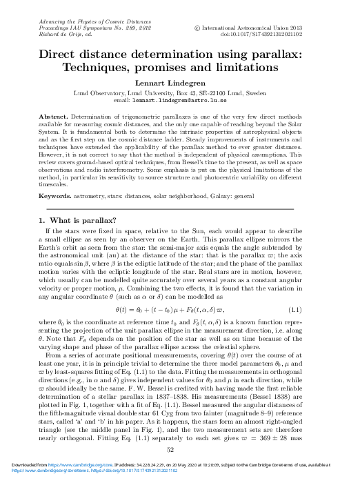 (PDF) Direct distance determination using parallax: Techniques ...