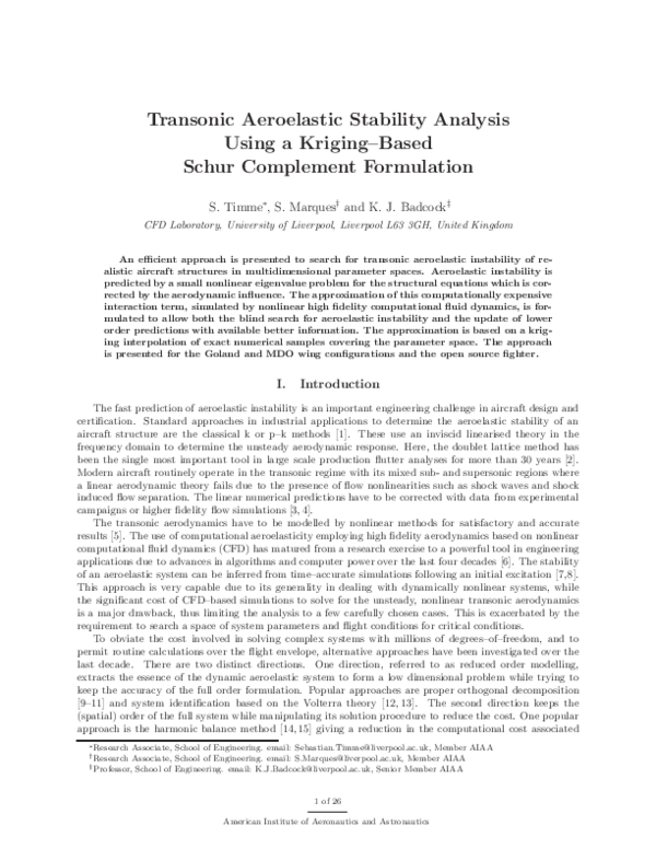 (PDF) Transonic Aeroelastic Stability Analysis Using a Kriging Based Schur Complement Formulation