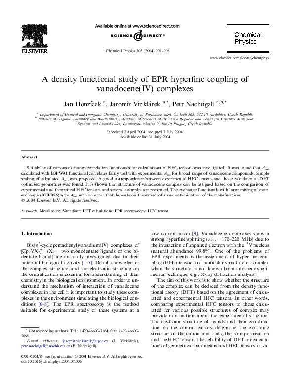(PDF) A density functional study of EPR hyperfine coupling of ...