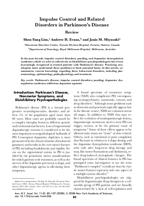 (PDF) Impulse control and related disorders in Parkinson's disease