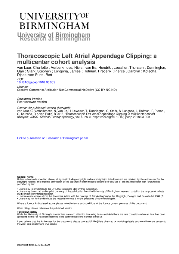 (PDF) Thoracoscopic Left Atrial Appendage Clipping: A Multicenter ...