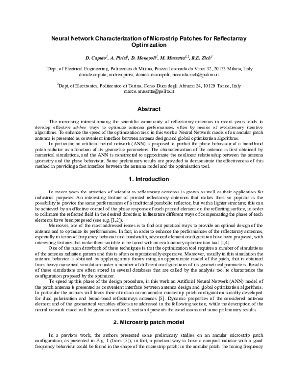 (PDF) Neural Network characterization of microstrip patches for reflectarray optimization
