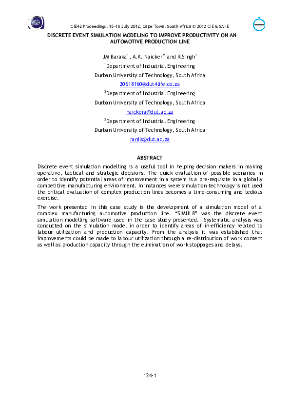Pdf Discrete Event Simulation Modeling To Improve Productivity On An Automotive Production Line
