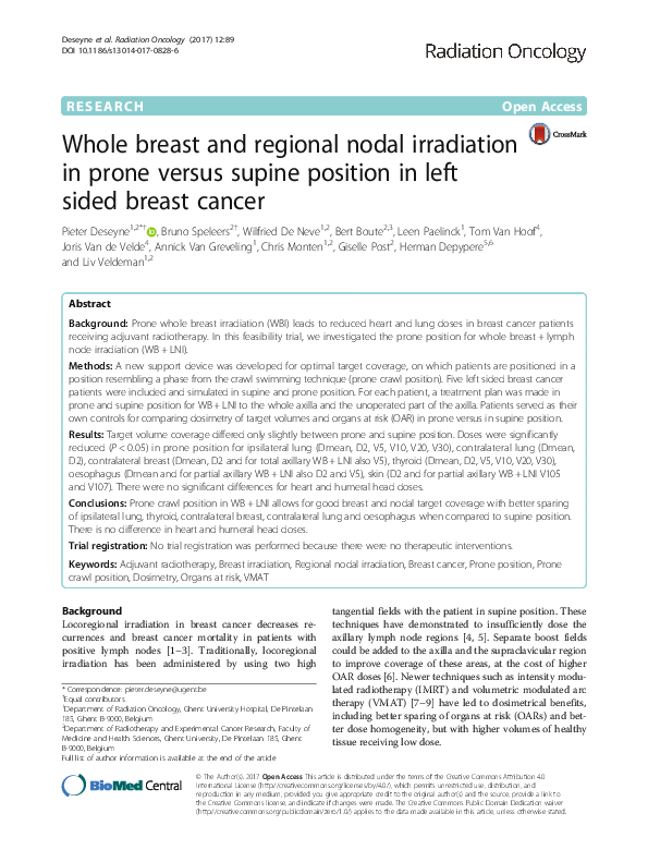 Pdf Whole Breast And Regional Nodal Irradiation In Prone Versus