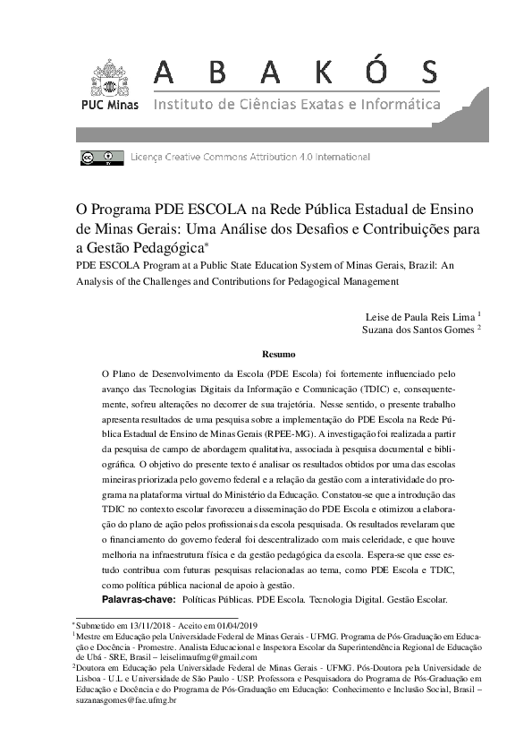 (PDF) O Programa PDE ESCOLA na Rede Pública Estadual de Ensino de Minas ...