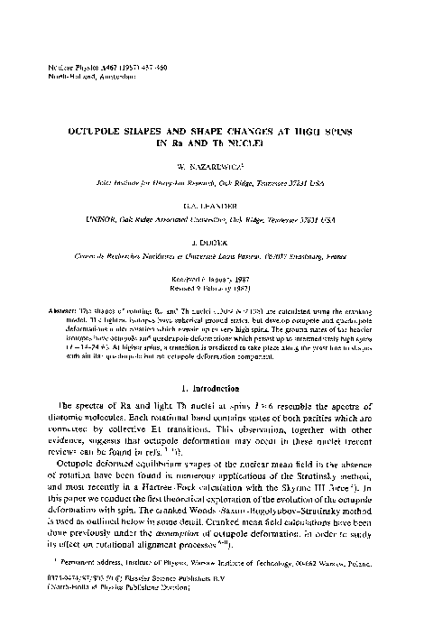 (PDF) Octupole shapes and shape changes at high spins in Ra and Th nuclei