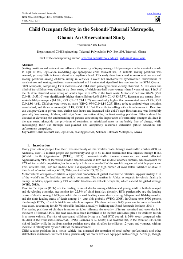 (PDF) Child Occupant Safety in the Sekondi-Takoradi Metropolis, Ghana ...