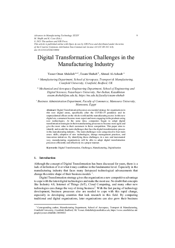 (PDF) Digital Transformation Challenges in the Manufacturing Industry