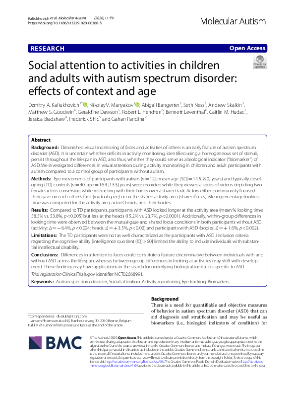 (PDF) Social attention to activities in children and adults with autism ...