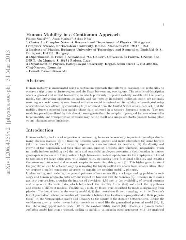 (PDF) Human Mobility in a Continuum Approach