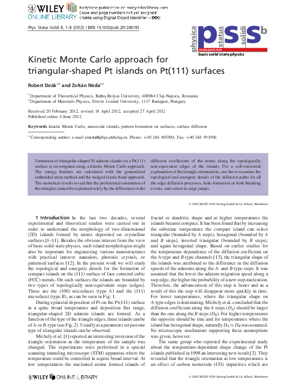 (PDF) Kinetic Monte Carlo approach for triangular-shaped Pt islands on ...