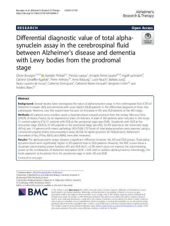 (PDF) Differential diagnostic value of total alpha-synuclein assay in the cerebrospinal fluid ...