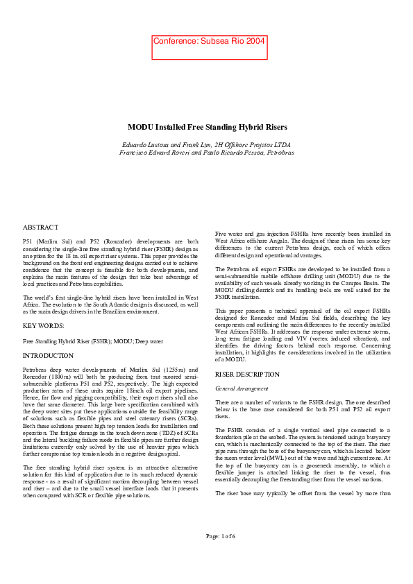 (PDF) MODU Installed Free Standing Hybrid Risers