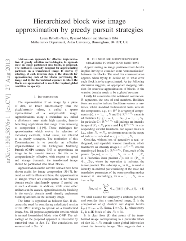(PDF) Hierarchized Block Wise Image Approximation by Greedy Pursuit Strategies | Shabnam Bibi ...