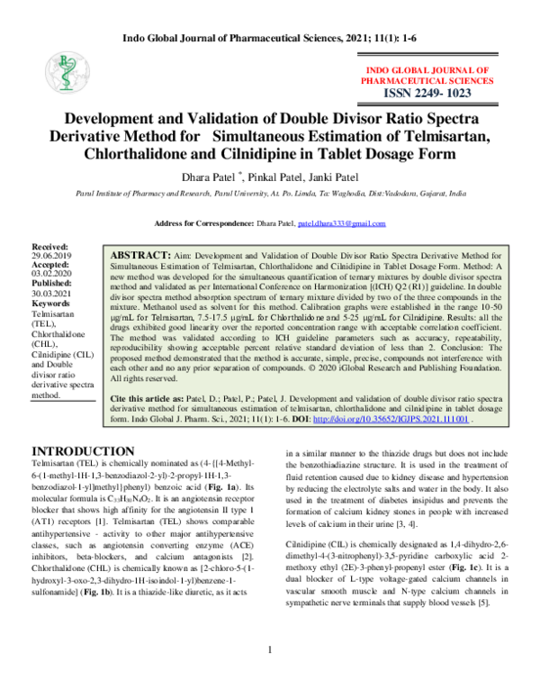 Pdf Development And Validation Of Double Divisor Ratio Spectra Derivative Method For