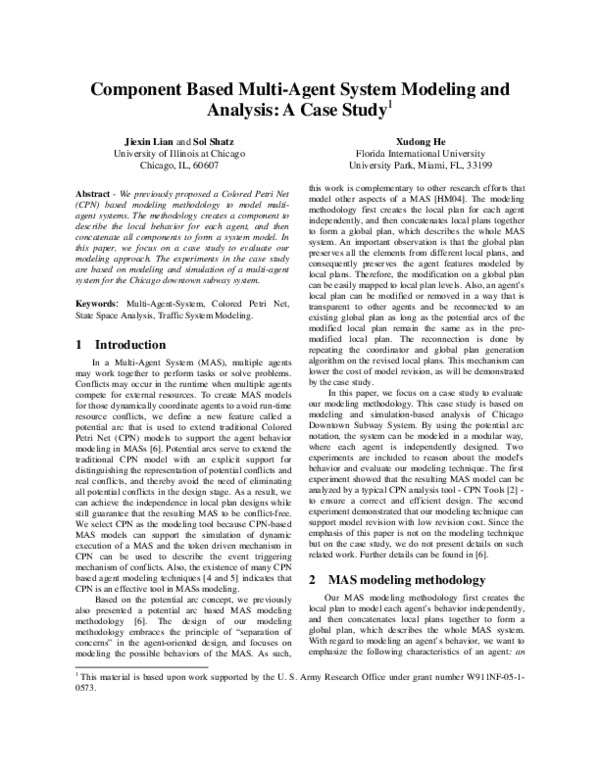 (PDF) Component Based Multi-Agent System Modeling and Analysis: A Case Study