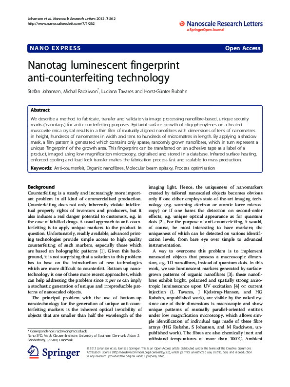 (PDF) Nanotag luminescent fingerprint anti-counterfeiting technology