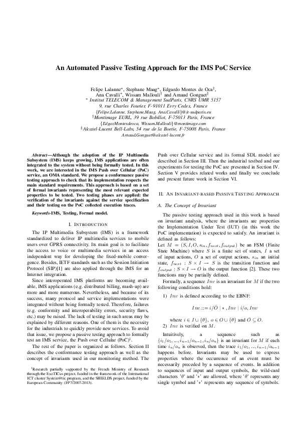 (PDF) An Automated Passive Testing Approach for the IMS PoC Service