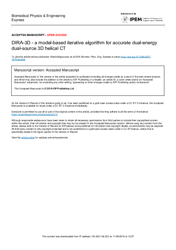 (PDF) DIRA-3D - a model-based iterative algorithm for accurate dual ...