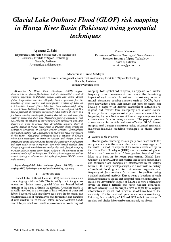 (PDF) Glacial Lake Outburst Flood (GLOF) risk mapping in Hunza River Basin (Pakistan) using ...