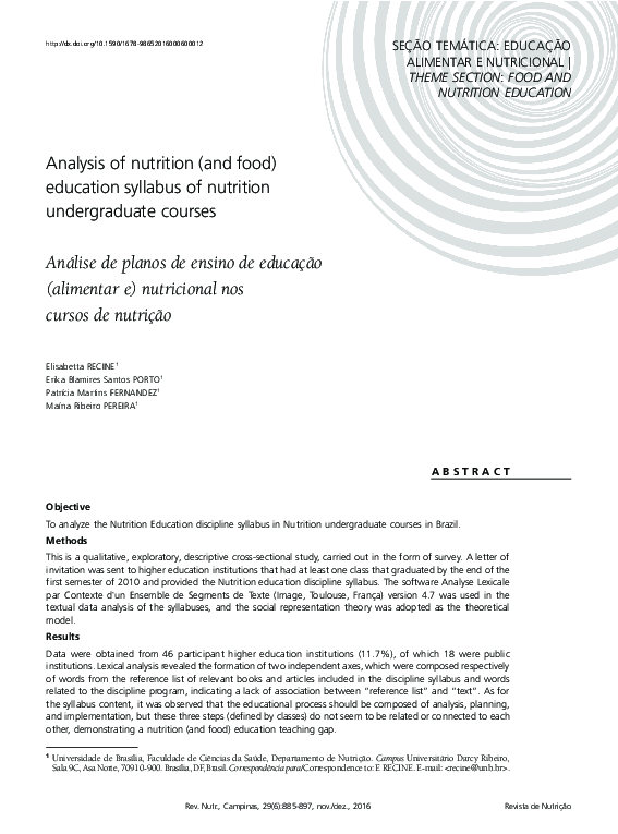 (PDF) Analysis of nutrition (and food) education syllabus of nutrition ...
