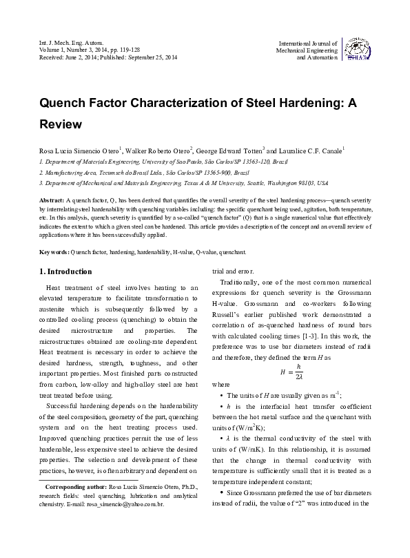 (PDF) Quench factor characterization of steel hardening: a review