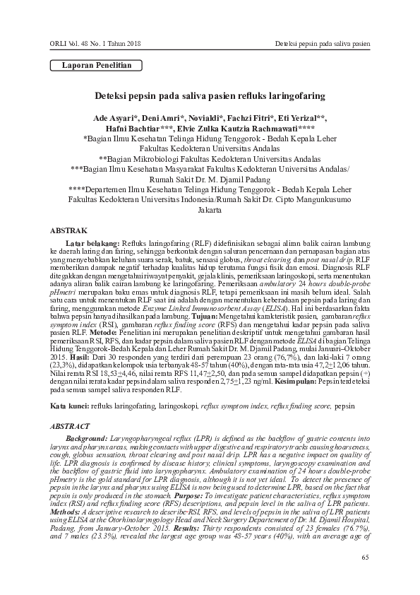 (PDF) Deteksi pepsin pada saliva pasien refluks laringofaring
