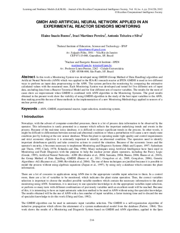 (PDF) GMDH and Artificial Neural Network Applied in an Experimental Reactor Sensors Monitoring ...