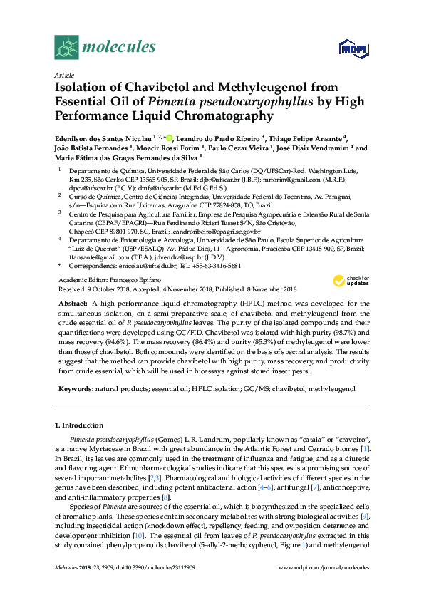 (PDF) Isolation of Chavibetol and Methyleugenol from Essential Oil of ...