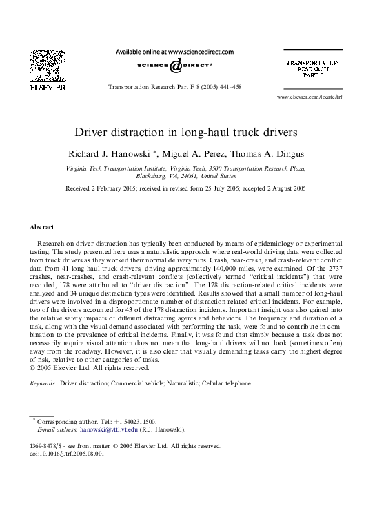 (PDF) Driver distraction in long-haul truck drivers