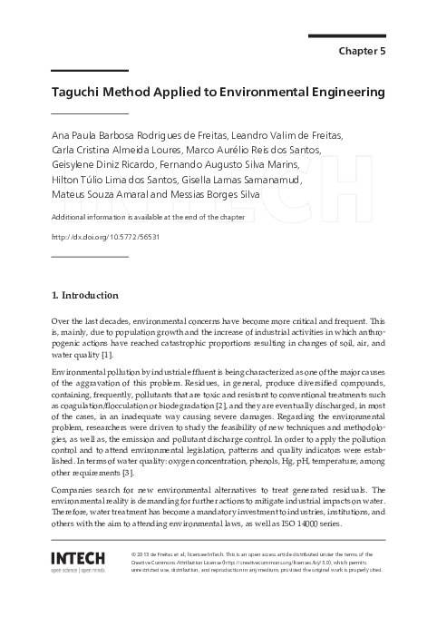 (PDF) Taguchi Method Applied to Environmental Engineering