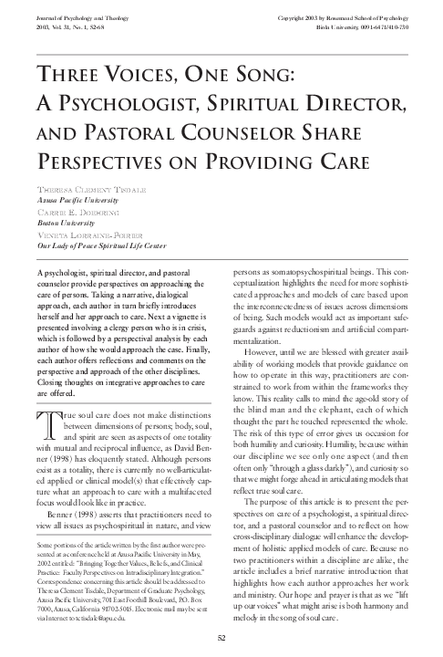 (PDF) Three Voices, One Song: A Psychologist, Spiritual Director, and ...