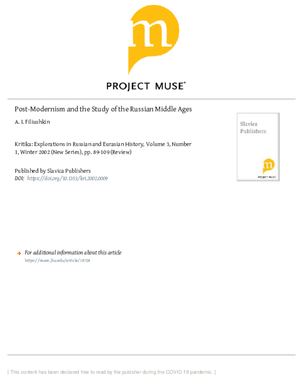 (PDF) Post-Modernism and the Study of the Russian Middle Ages