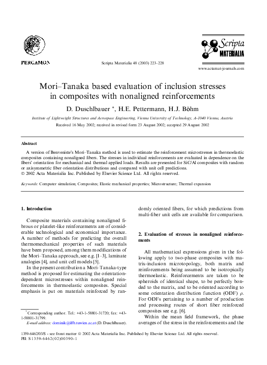 (PDF) Mori–Tanaka based evaluation of inclusion stresses in composites ...