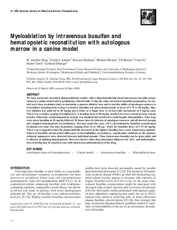 (PDF) Myeloablation by intravenous busulfan and hematopoietic ...