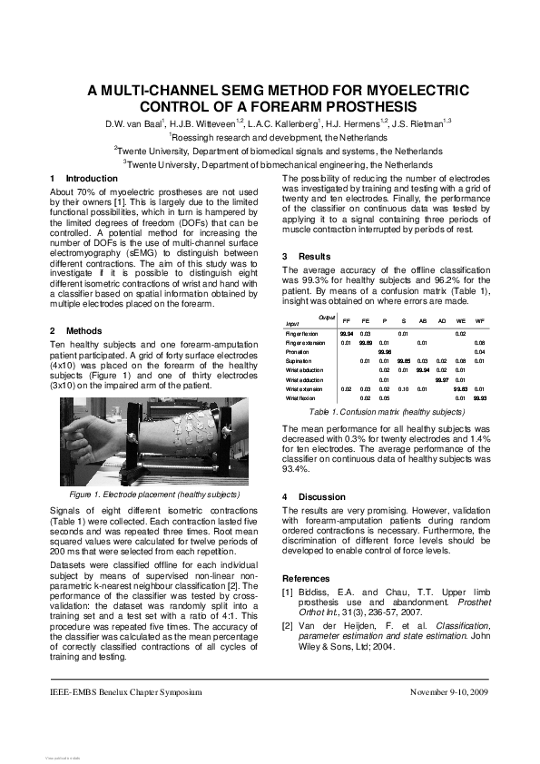 (PDF) A multichannel sEMG method for myoelectric control of a forearm ...