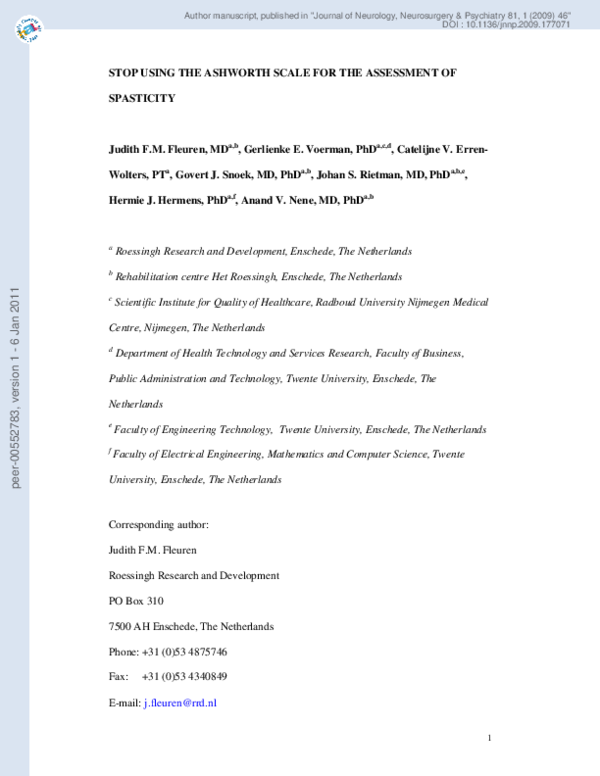 (PDF) Stop using the Ashworth Scale for the assessment of spasticity