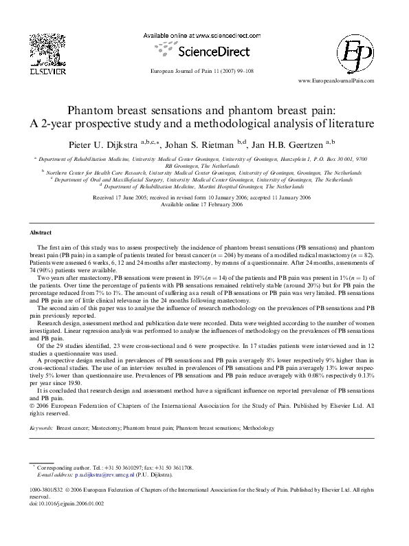 (PDF) Phantom breast sensations and phantom breast pain: A 2-year prospective study and a ...