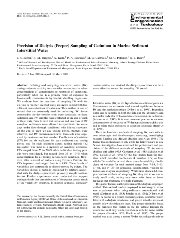 (PDF) Precision of dialysis (Peeper) sampling of cadmium in marine ...