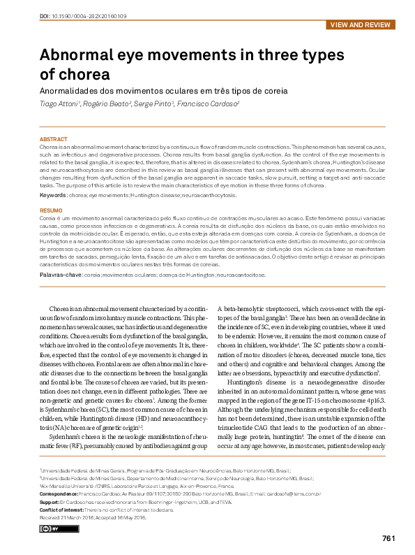 (PDF) Abnormal eye movements in three types of chorea