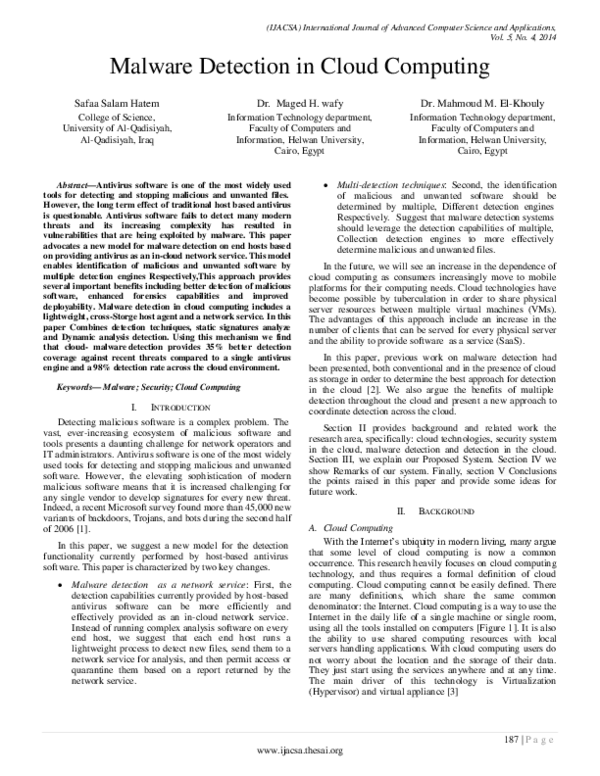 Pdf Malware Detection In Cloud Computing