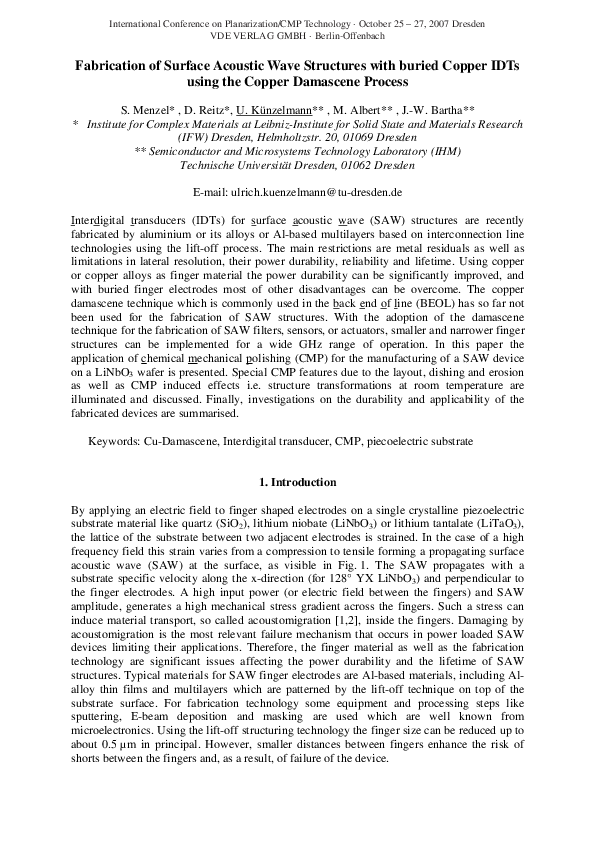 (PDF) Fabrication of Surface Acoustic Wave Structures with buried ...