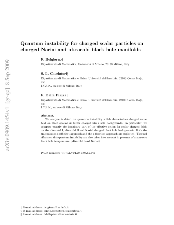 (PDF) Quantum instability for charged scalar particles on charged ...