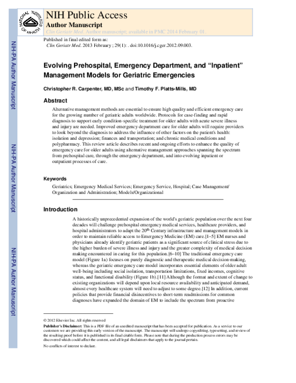 (PDF) Evolving Prehospital, Emergency Department, and “Inpatient ...