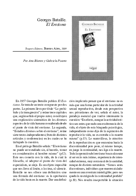 (PDF) Comentario a Georges Bataille: El Erotismo