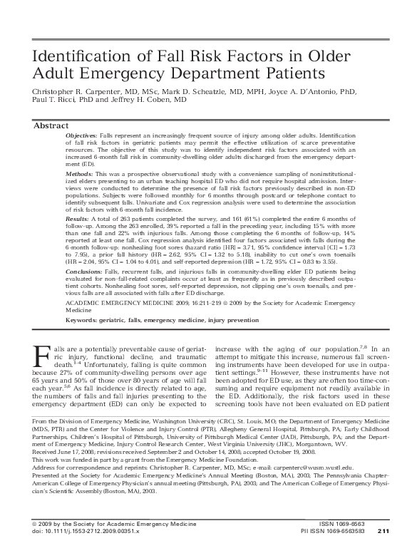 (PDF) Identification of Older Adult Fall Occurrence by Brief Emergency ...