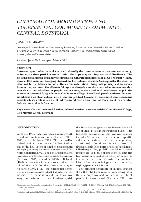 (PDF) Cultural Commodification and Tourism: The Goo-Moremi Community ...