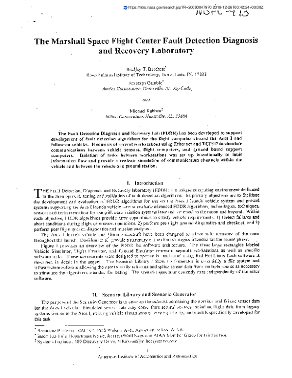 (PDF) Marshall Space Flight Center Fault Detection Diagnosis and ...