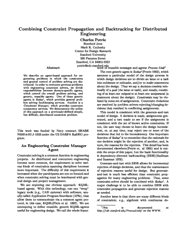 Pdf Combining Constraint Propagation And Backtracking For Distributed Engineering Charles